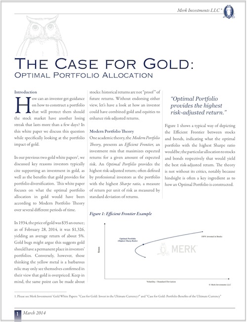 Merk Investments - Case for Gold: Optimal Portfolio Allocation
